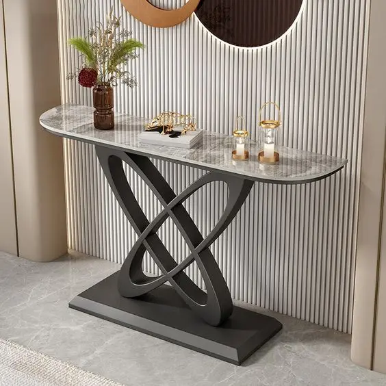 2 Tier Black Color Entryway Console Table Metal Frame & Tempered Glass ...