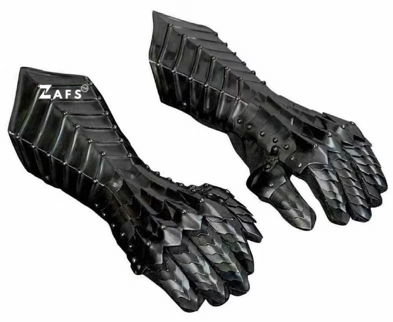 Medieval Blackened Mild Steel Gauntlets with Leather Gloves Cosplay ...