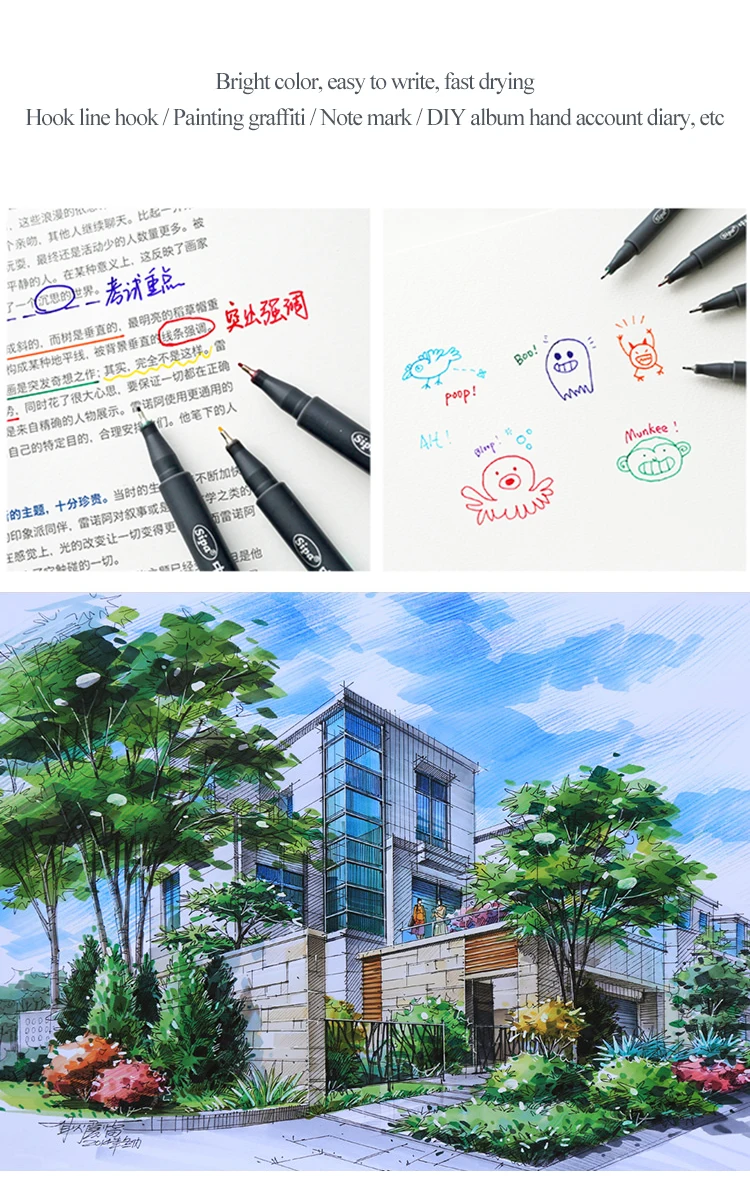 SIPA SR153 Color Hook Line Fine Liner Pen - 10/24 Colors