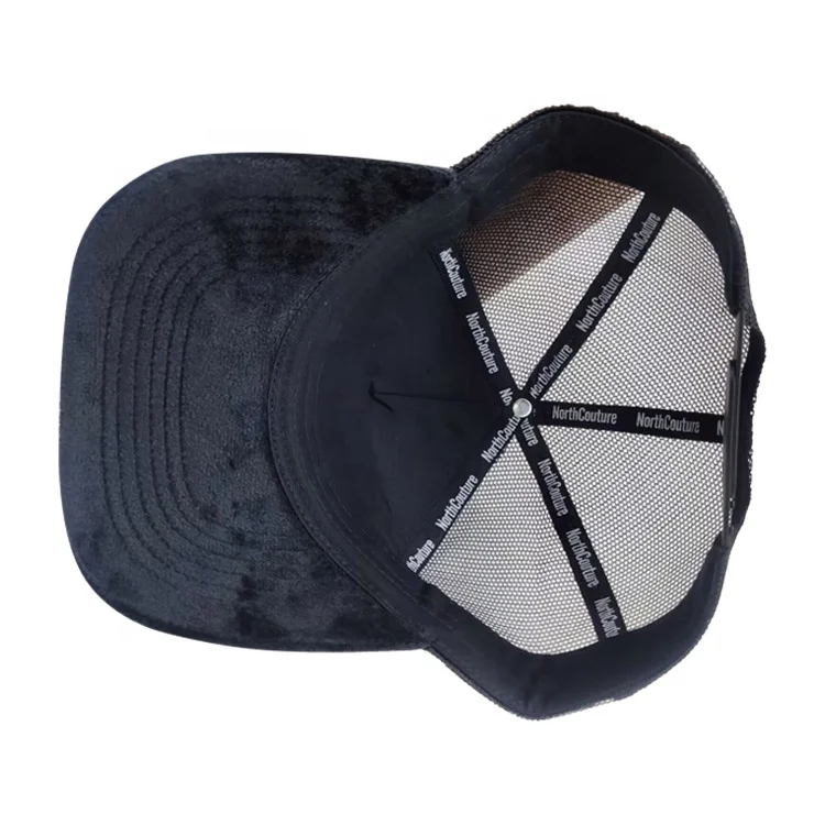 Wholesale Mesh Custom Velvet Trucker Cap 5 Panels Custom Applique Patch ...