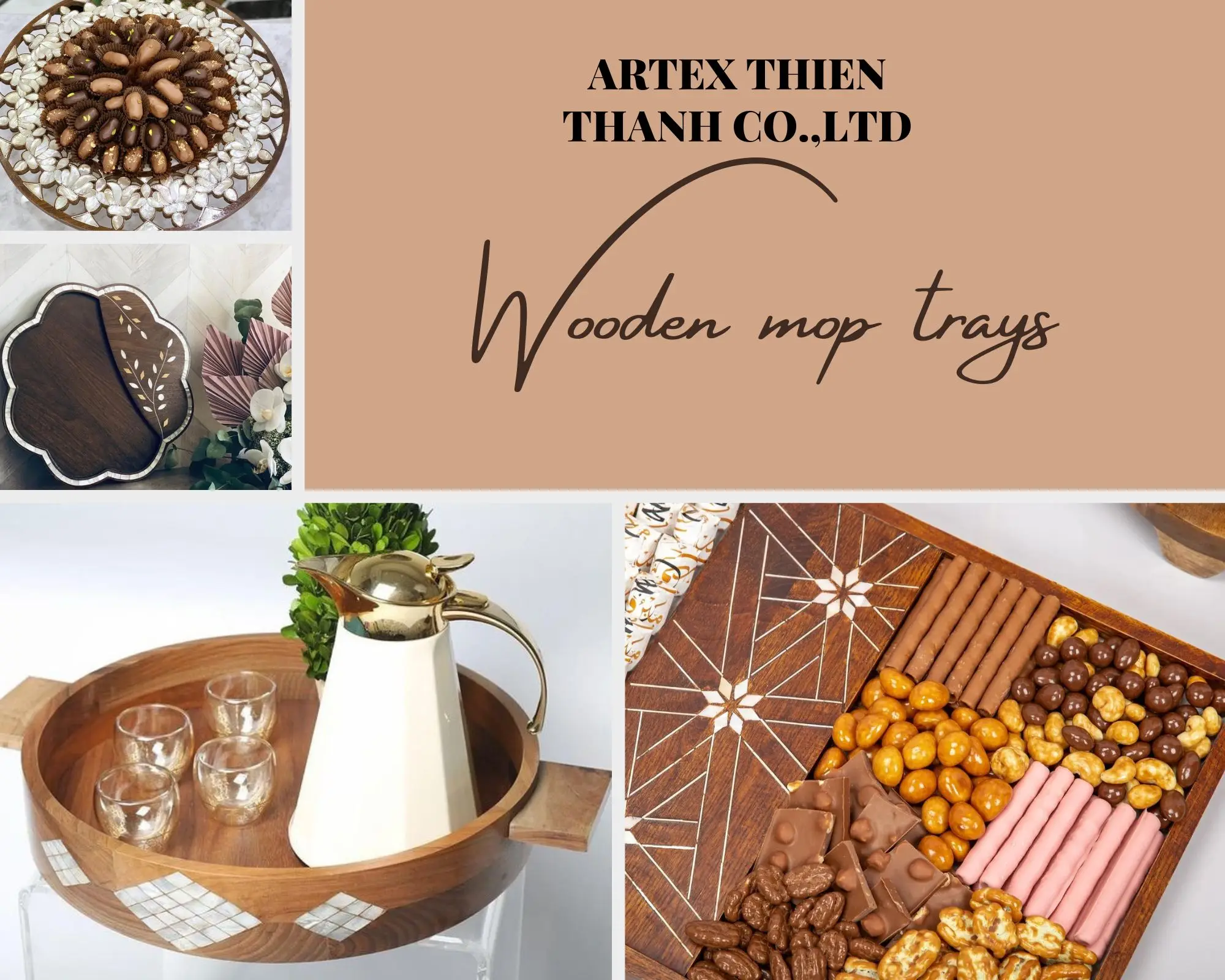 Luxury Chocolate Mother of Pearl Inlay Wooden Tray