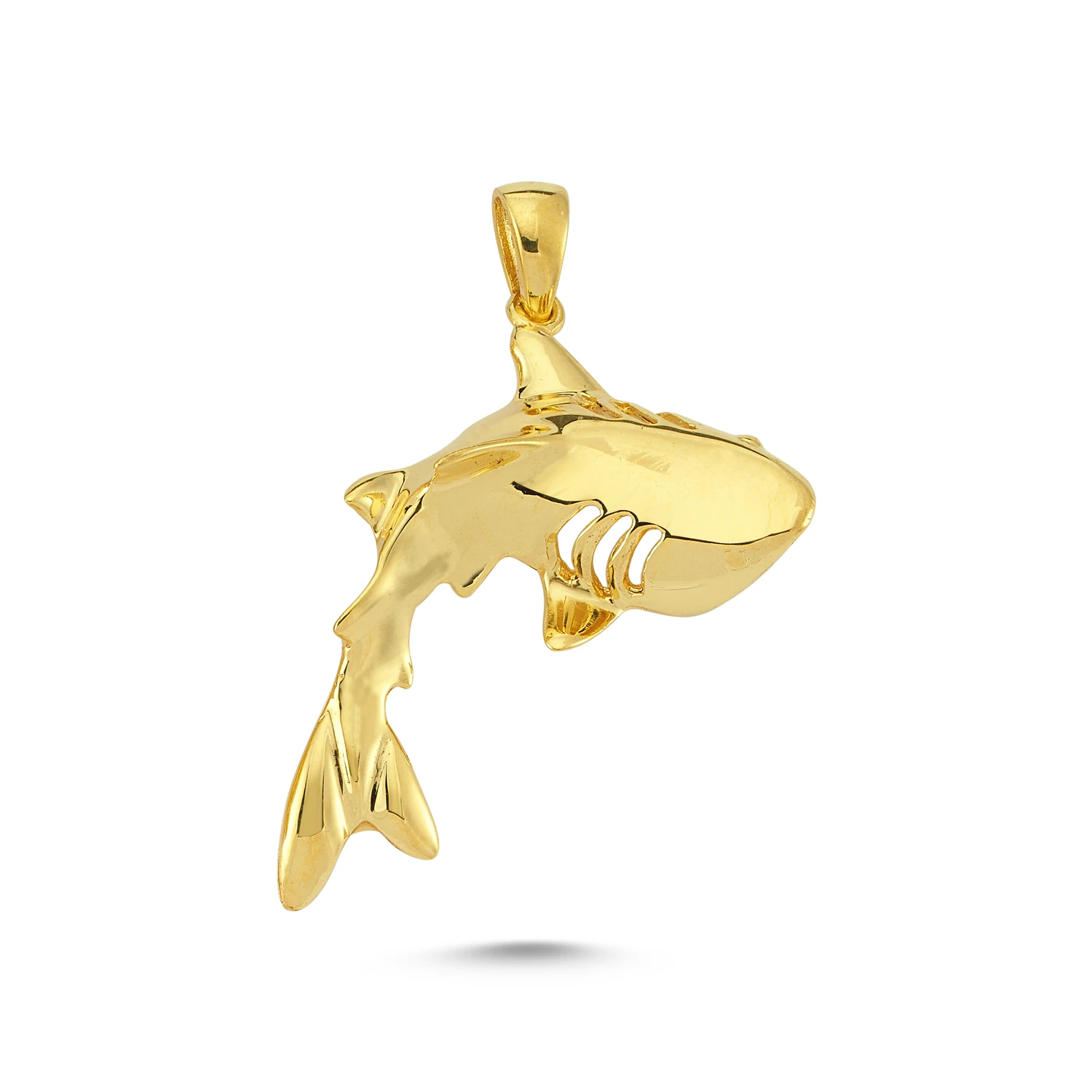 Shark Whale Tail Merlin Fish Charm Necklace 14k Gold