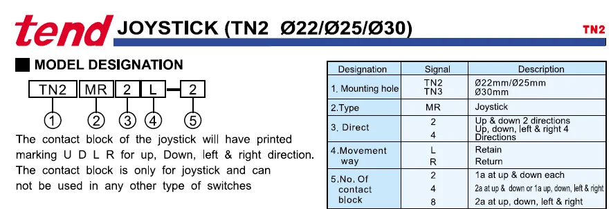 Ready To Ship Tn2mr2 Tend Joystick Controller 2 Direction Switch - Buy Tend Dia 22mm 25mm Tn2 ...