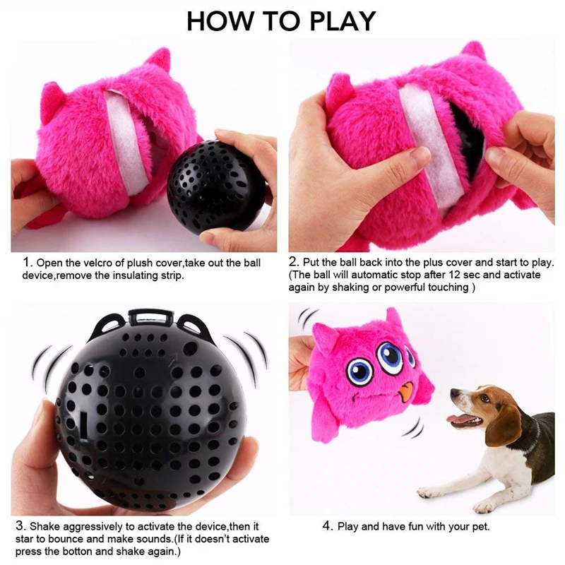 Interactive Dog Toys Bouncing Giggle Shaking Ball Plush Toy Electronic ...