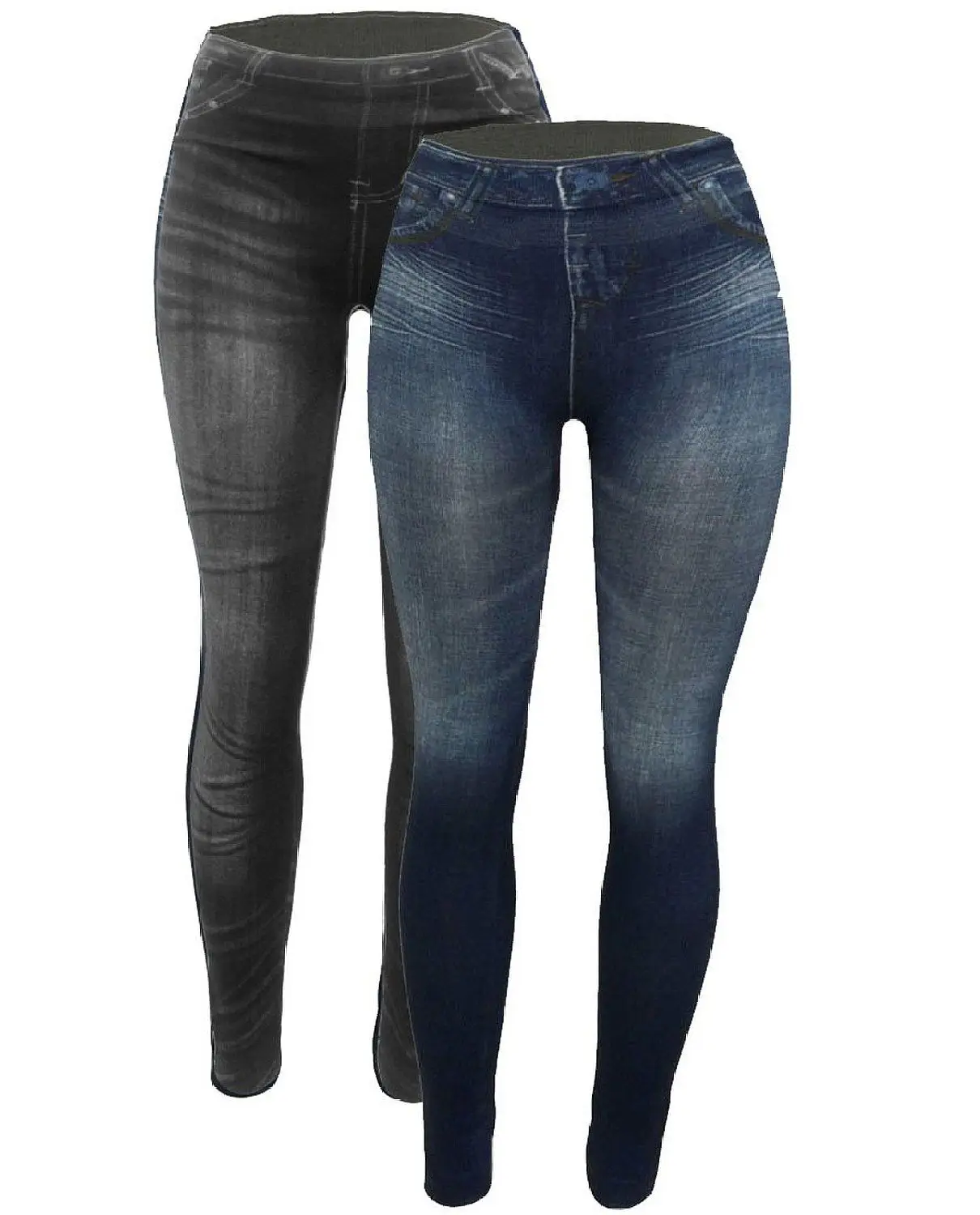 Women's Full Length Denim Print Fake Jeans Jeggings Seamless Fleece ...
