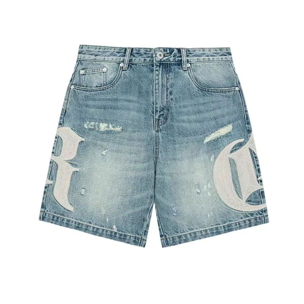 High Quality Print Straight Denim Shorts New Design Custom Embroidery ...