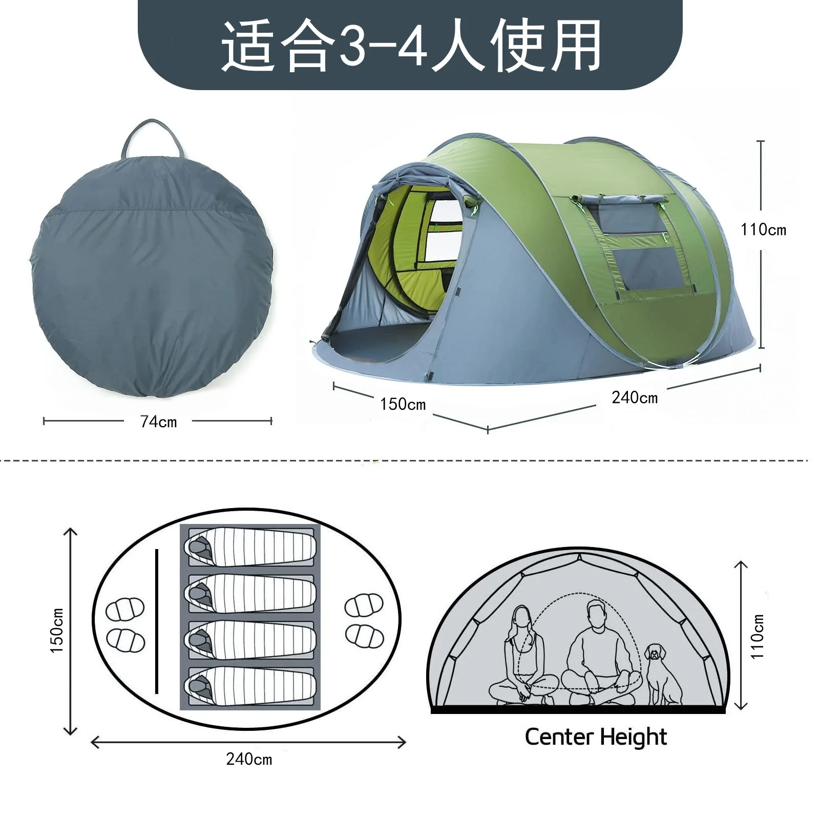 Custom Large Outdoor Fold Ultralight Tent Pop Up Glamping Camping Tent ...