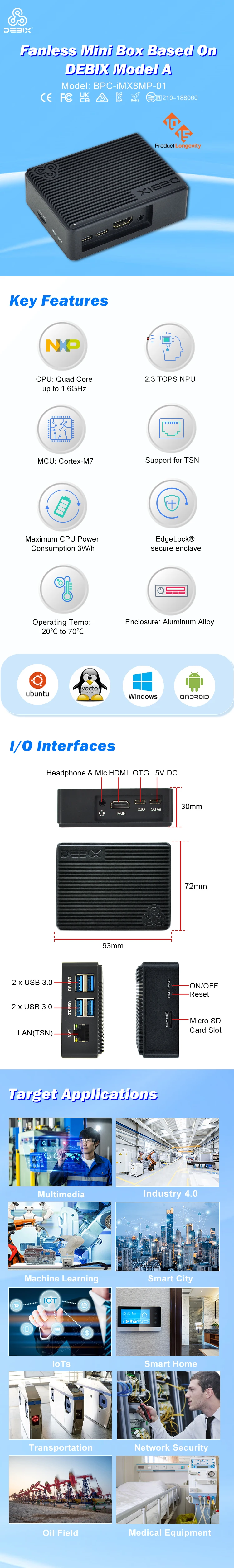 Debix Mini Industrial Pc Refrigerated Temp -20 To 70 Embedded Android ...