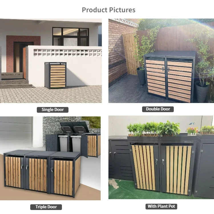 Garden Double Wheelie Bin Hideaway Metal&Wood Secure Waste Bin Storage ...