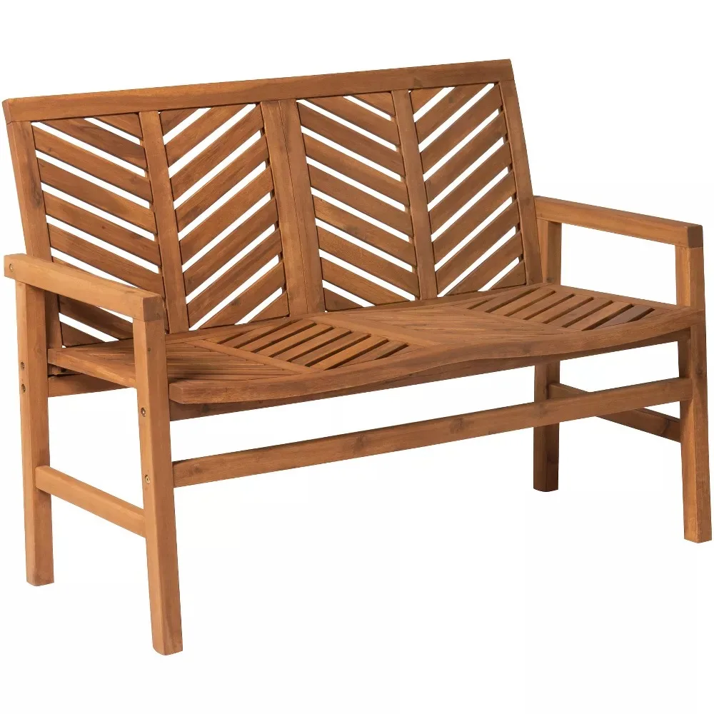 Modern Slatted Chevron Teak Wood Patio Loveseat Bench Outdoor Furniture ...