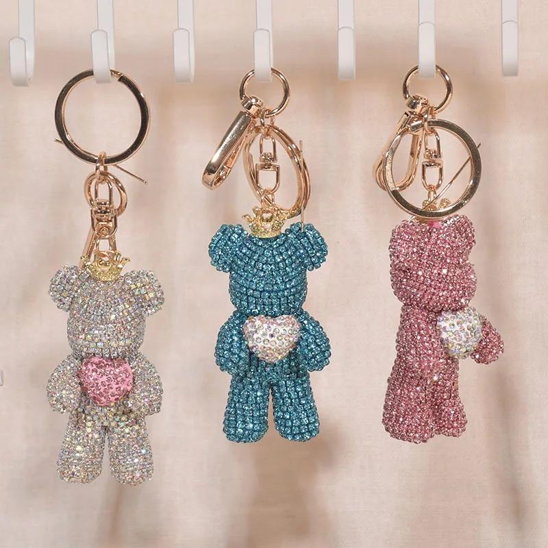 Bling Crown Teddy Bear Keychain Bling Diamond Crystal Rhinestone Key ...