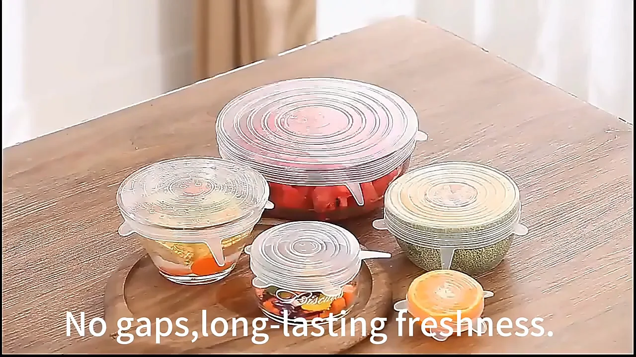 Reusable 6 Pcs Adaptable Elastic Lid Food Grade Silicone Stretch Food ...