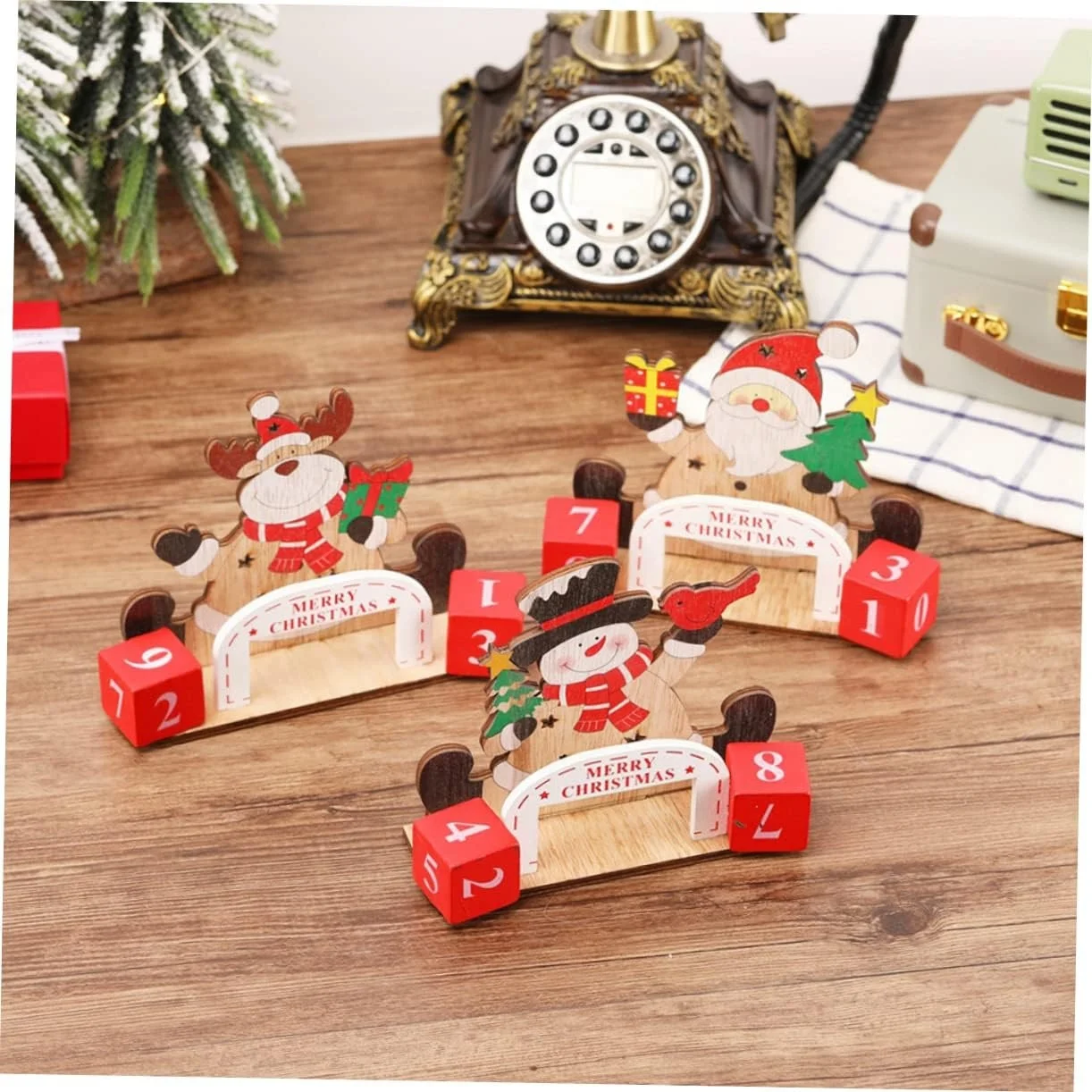 Wooden Santa Advent Countdown Calendar with Christmas Desk Decor for ...