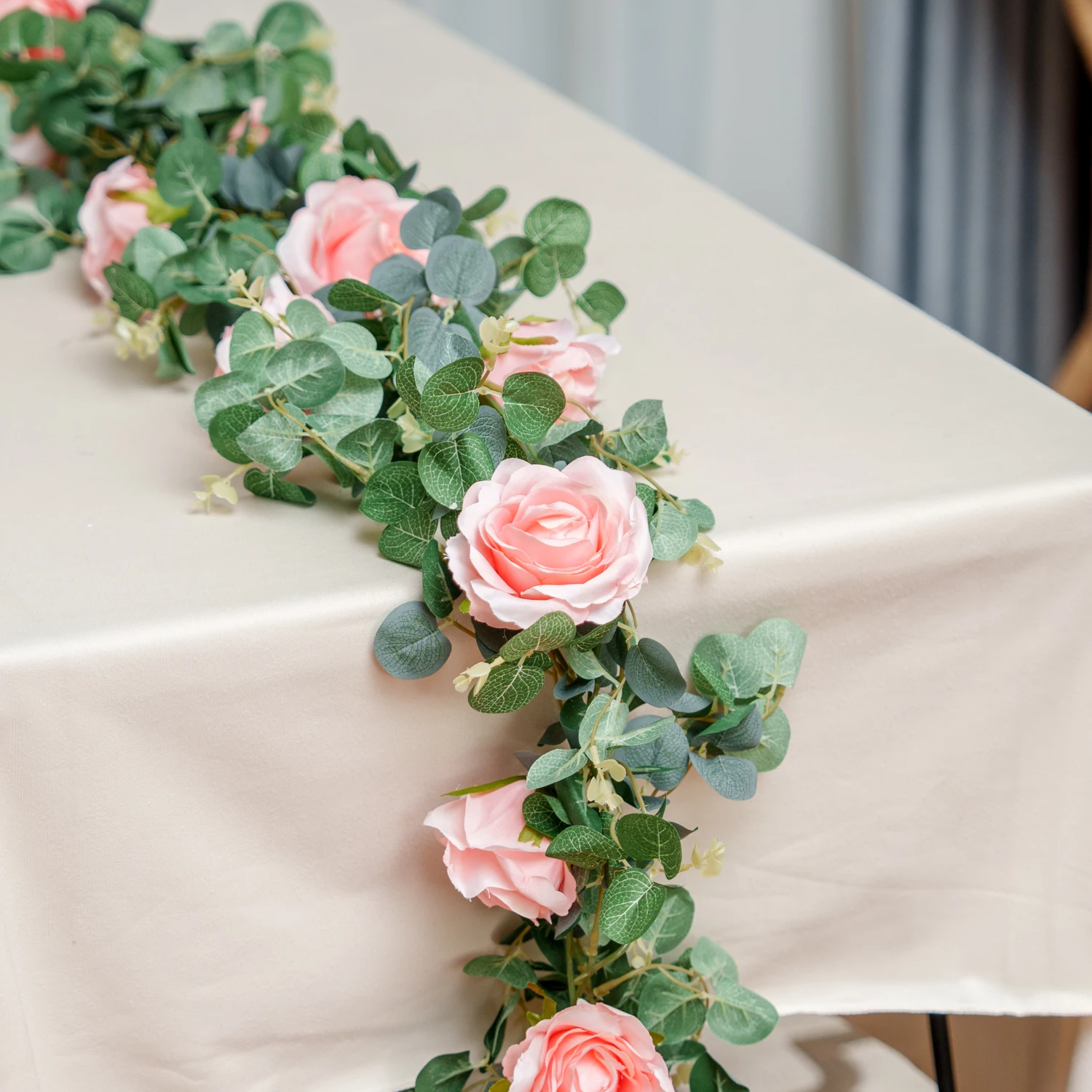 2023 1.8m Two Color Round Leaf Rose Rattan 6 Flowers Pink Vines Wedding ...