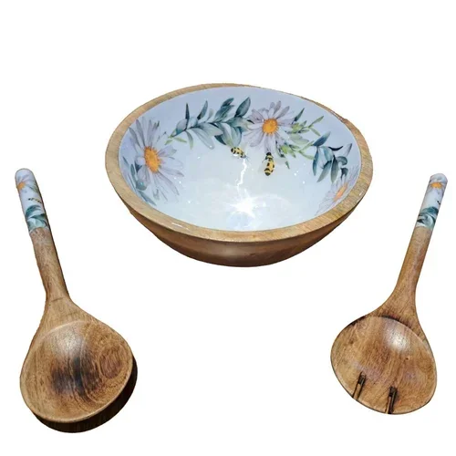 Handmade Enamel Coated Wood Bowl Plate Stylish Home Garden Kitchen ...