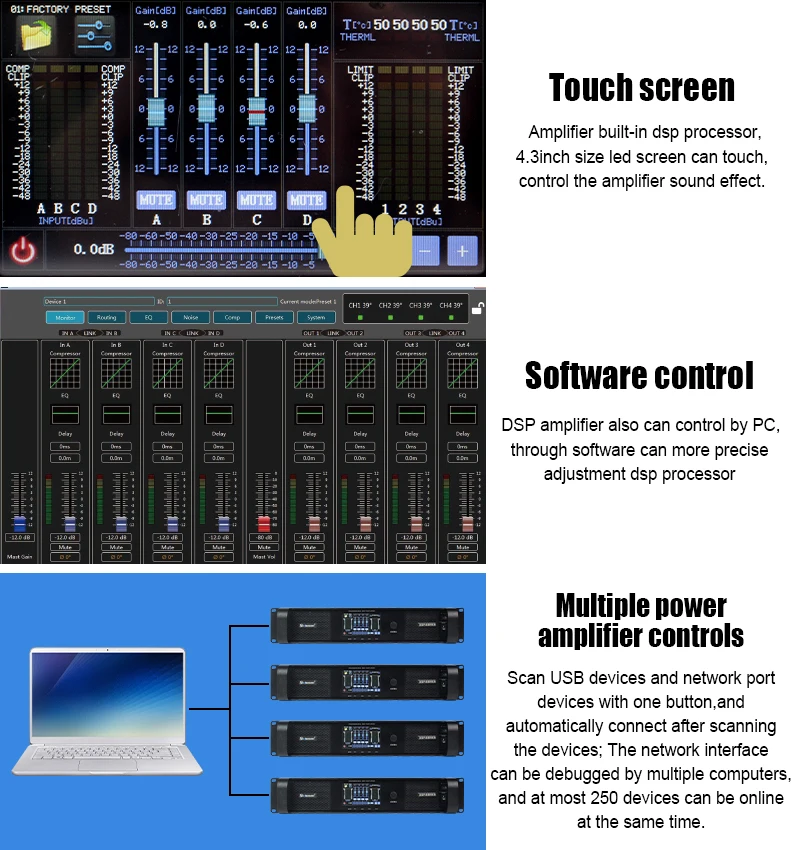 2024 Dsp10000Q Touch Screen AES FIR Class TD 2U Upgraded Professional Audio Dsp Switching Power ...