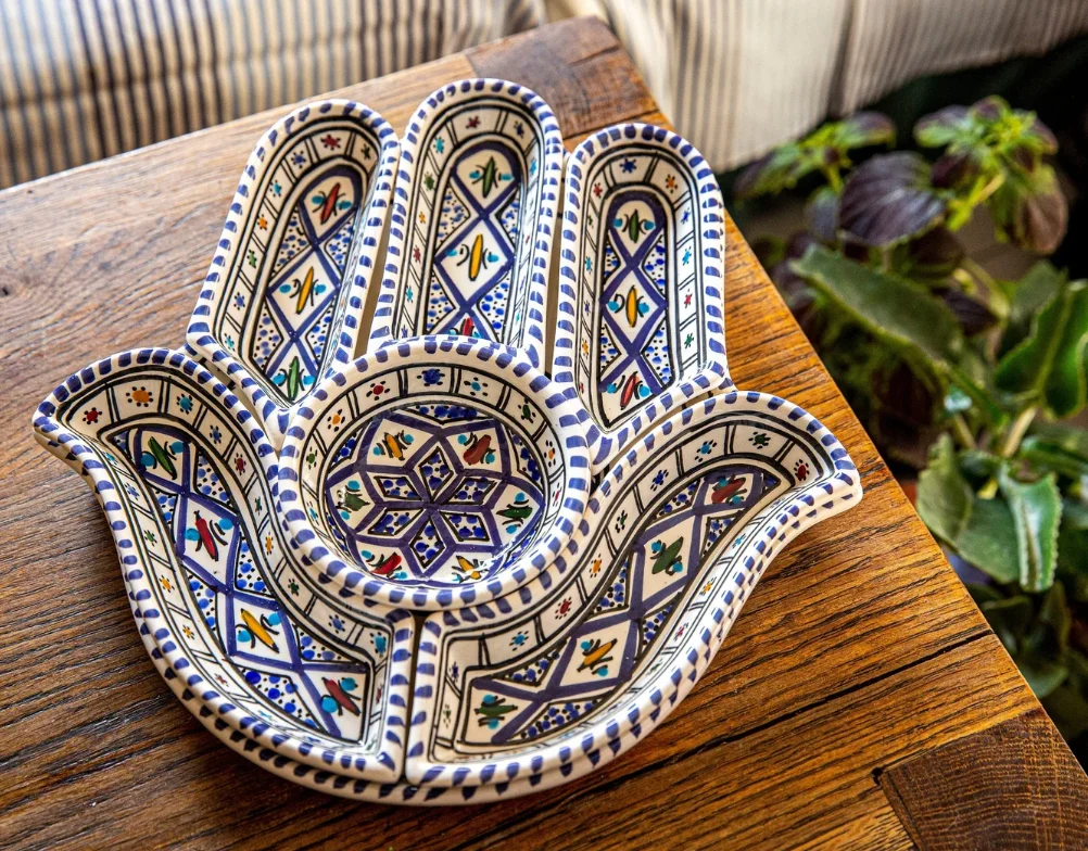 Large Blue Khmisa 7 Pieces Handmade Dipping and Serving Set