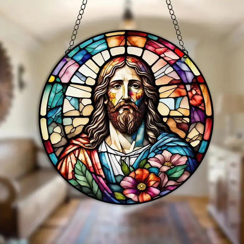 Jesus Christ Painted Mosaic Suncatcher Stained Window Hanging - Buy ...