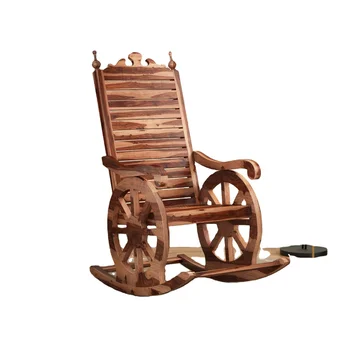 Natural Finish Silivio Rocking Chair Solid Wood Vintage Style European ...