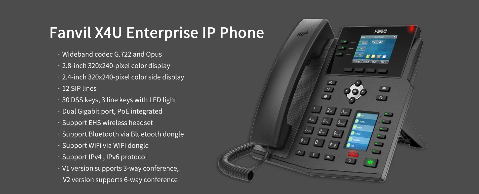 Fanvil X4u Poe Voip Sip 12-lines Enterprise Ip Phone With Dual Color ...