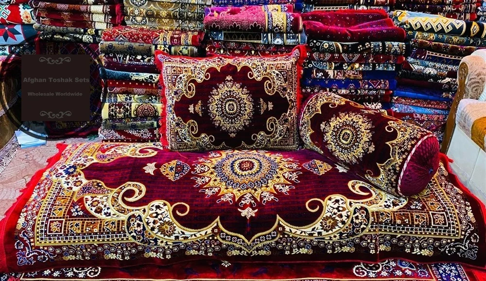 Afghan Toshak Style Cushion and Pillow Cover Set - 80 Fabric Count