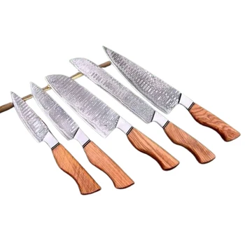 Elegant Craftsmanship: Custom Round Handle 5-piece Damascus Steel Chef ...