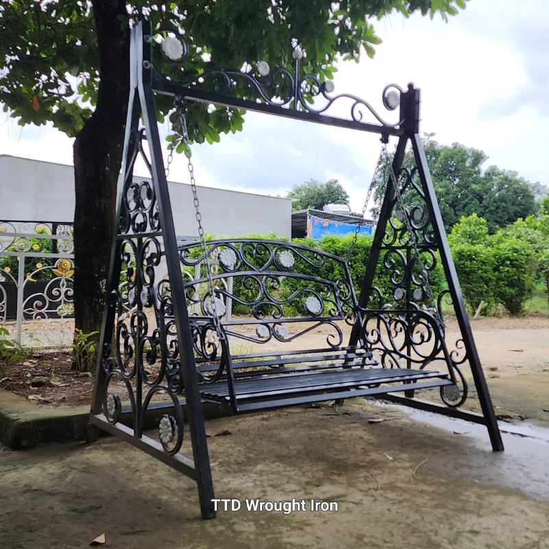 Wrought Iron Steel Outdoor Swing Bed Patio Chair with Canopy