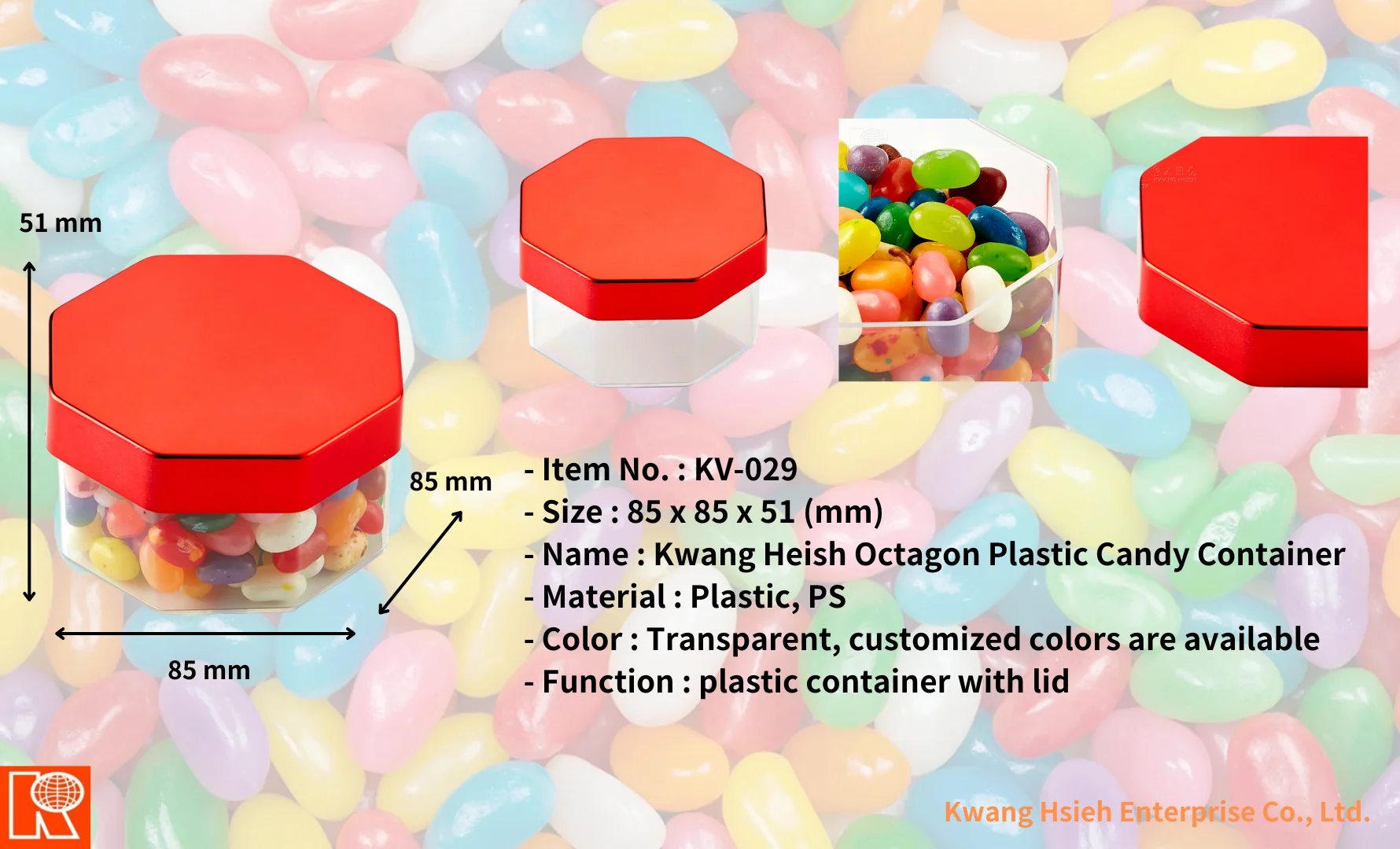 Kwang Hsieh Octagon Clear Plastic Candy Storage Container Box with Lid ...
