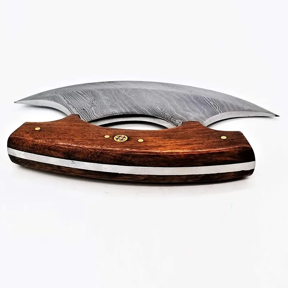 Custom Handmade Ulu Knife Forged Damascus Steel Ulu Knife Rose Wood ...