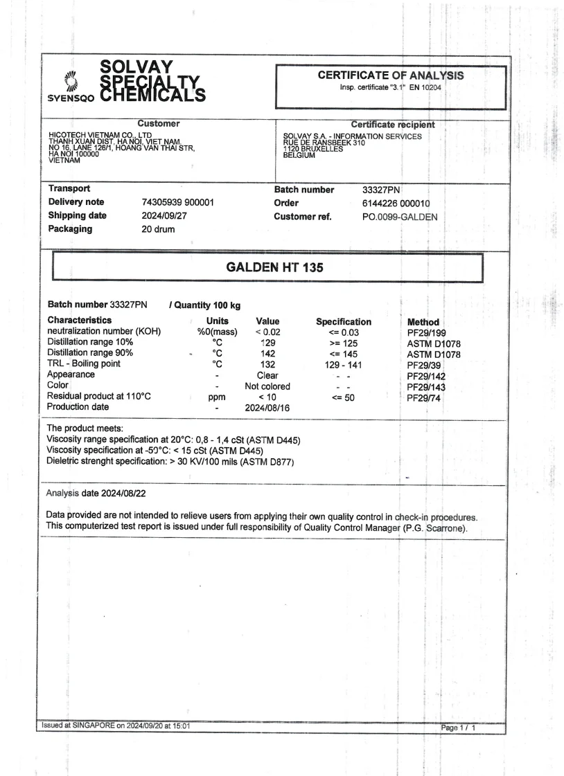 Syensqo Galden HT 70 Heat Transfer Fluid 5kg per barrel Original Distributor| Alibaba.com