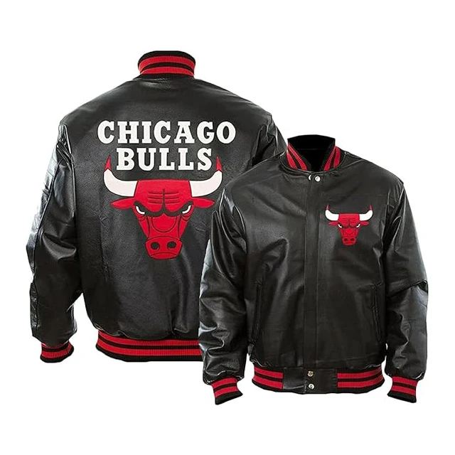 Real Leather Varsity Jacket Black with Red Color Embroidery Logos ...