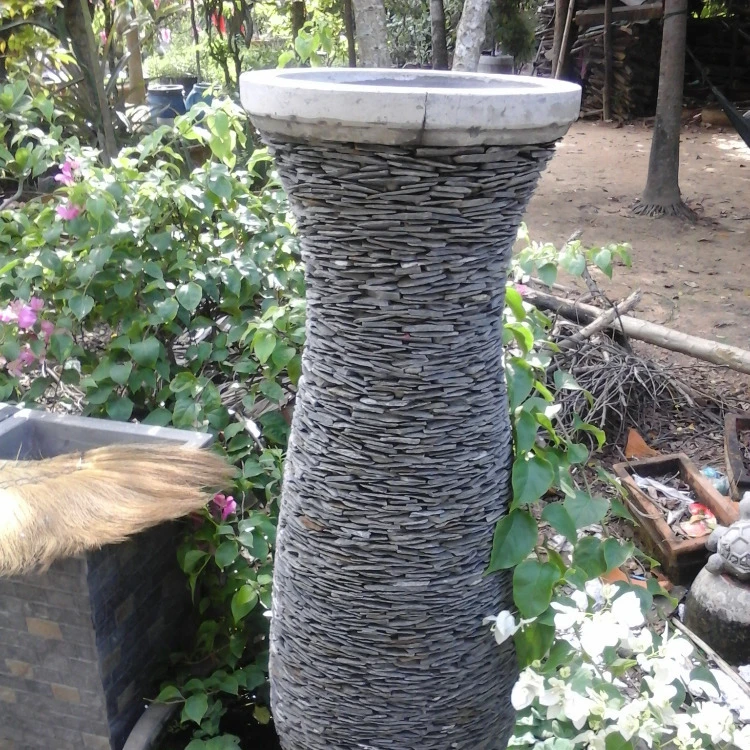 Pebble & Slate Water Feature Fountain - Stacked Stone Walls - Sandstone ...
