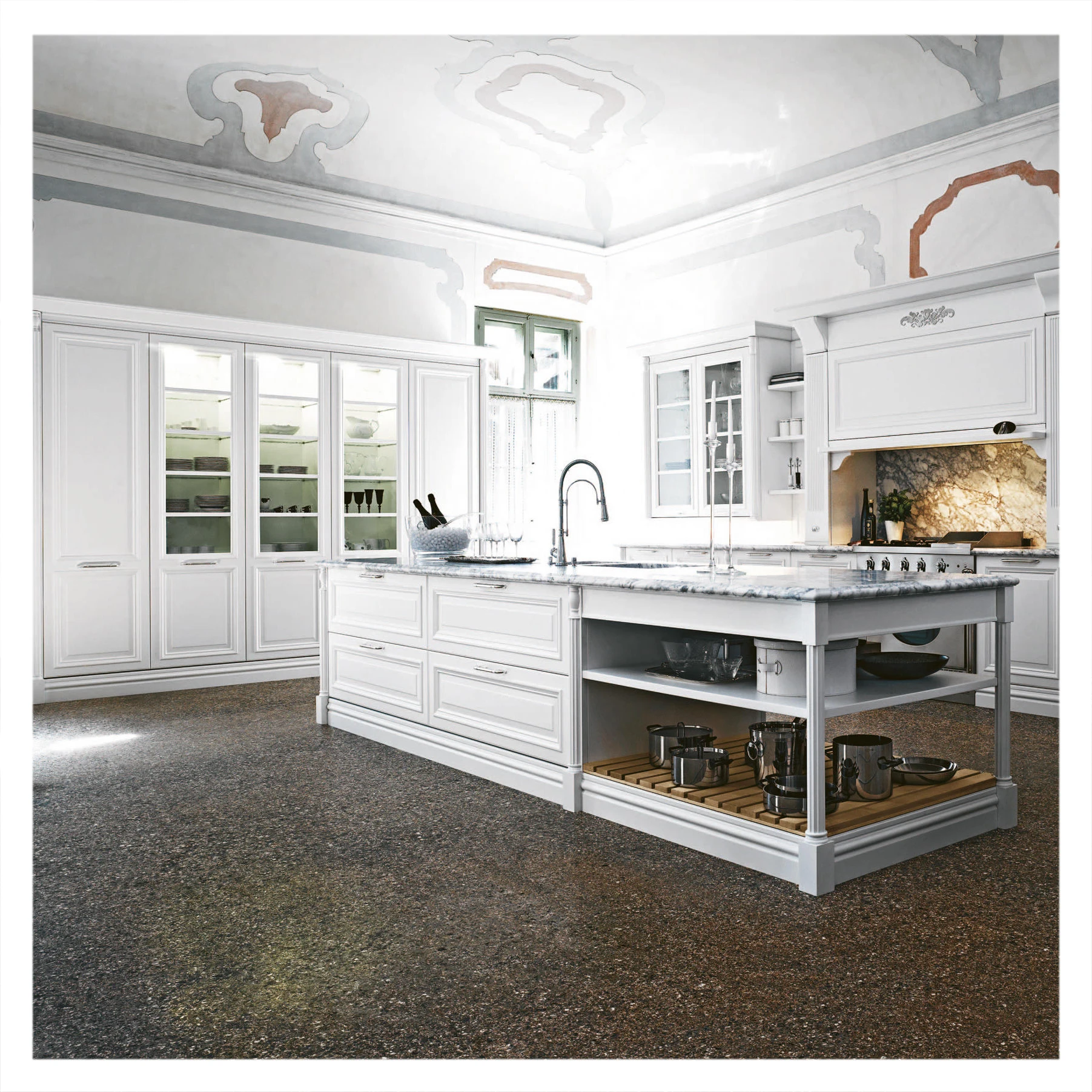 White European Style Custom Kitchen Cabinets with Island Elegant Design ...