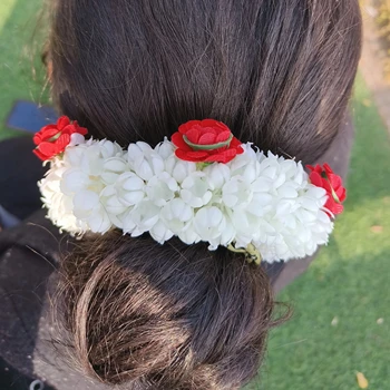 Artificial Fake Jasmine Garland Gajra Mullapoove Mala With Real Jasmine ...
