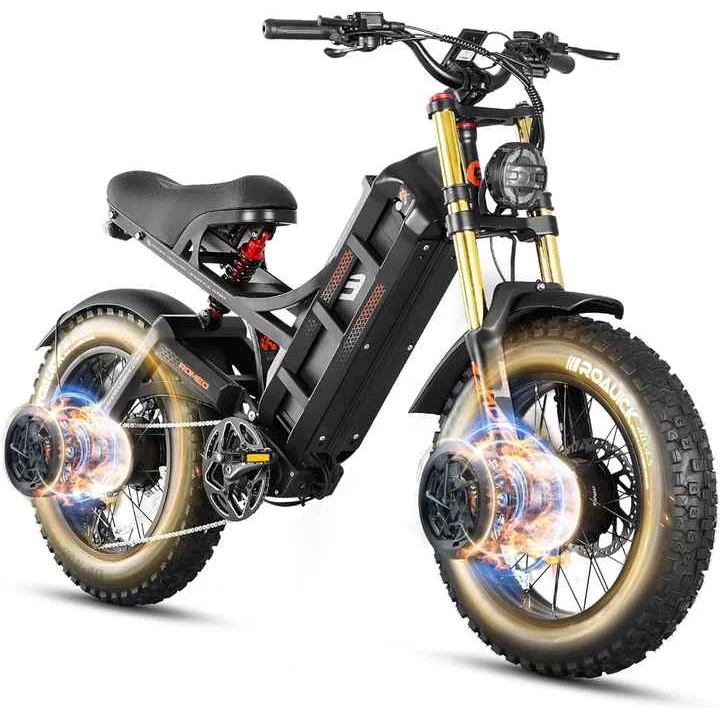 High Quality 500W 40MPH Dual Motor Electric Mountain Bike 52V 60AH Long Range Fat Tire Electric ...