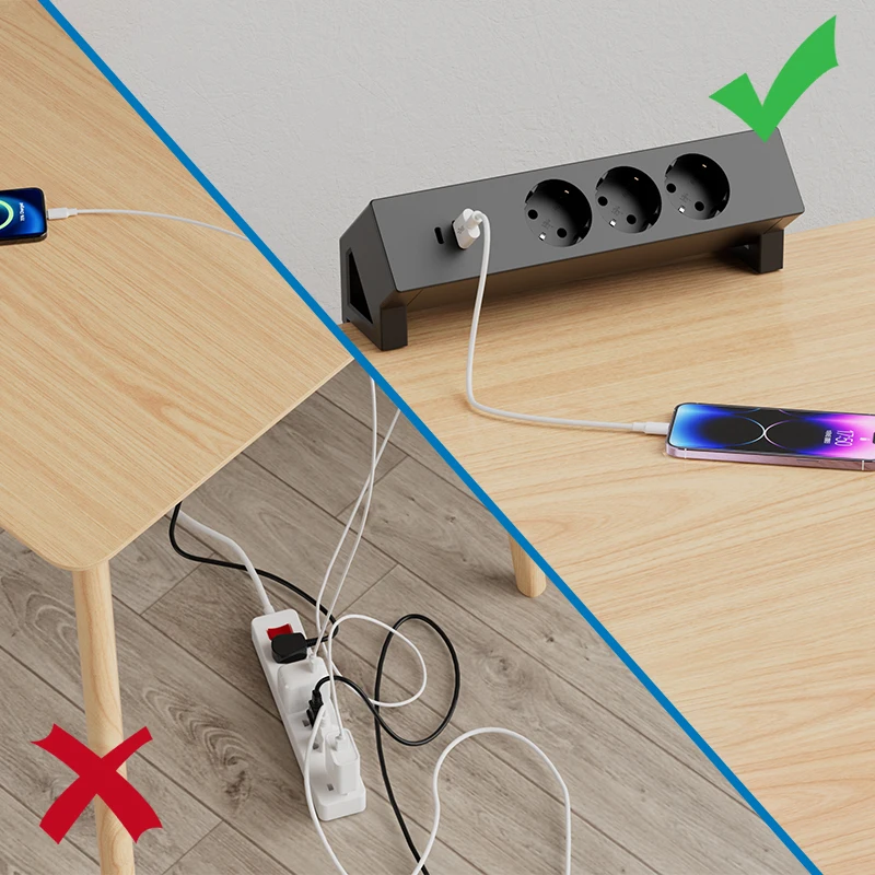 JOYE Shuko Socket Desk Power Sockets with USB Desk Clamp