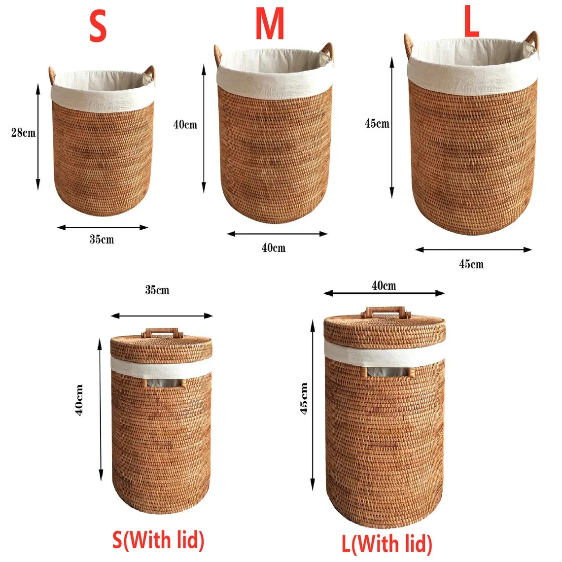 Eco-friendly Round Rattan Woven Storage Basket With Lid Clothes Storage ...