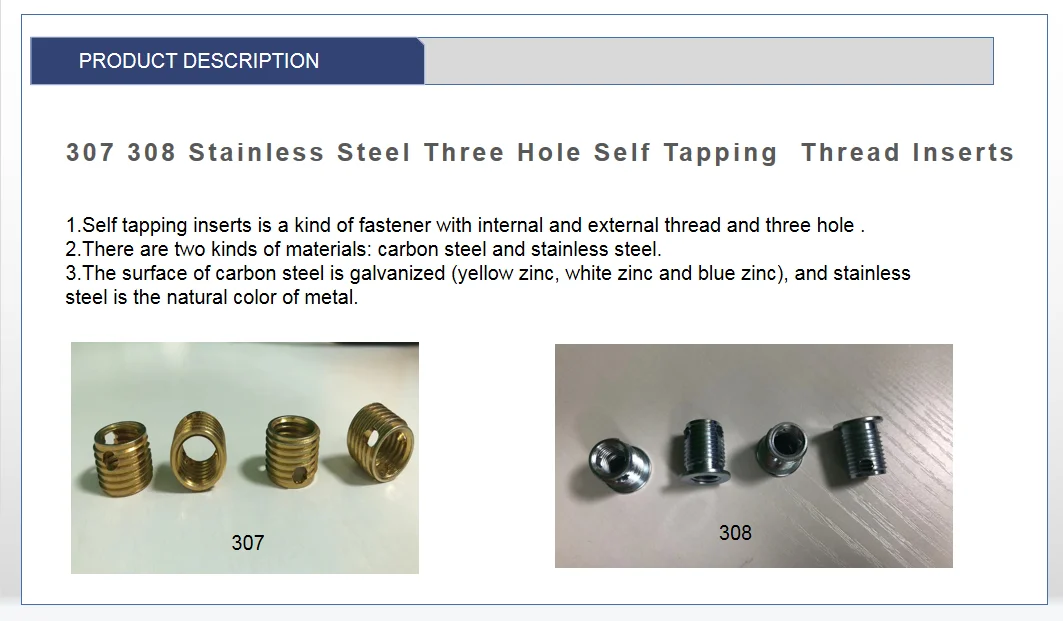 Stainless Steel Blind Hole Type Three Hole Self Tapping Thread Inserts ...