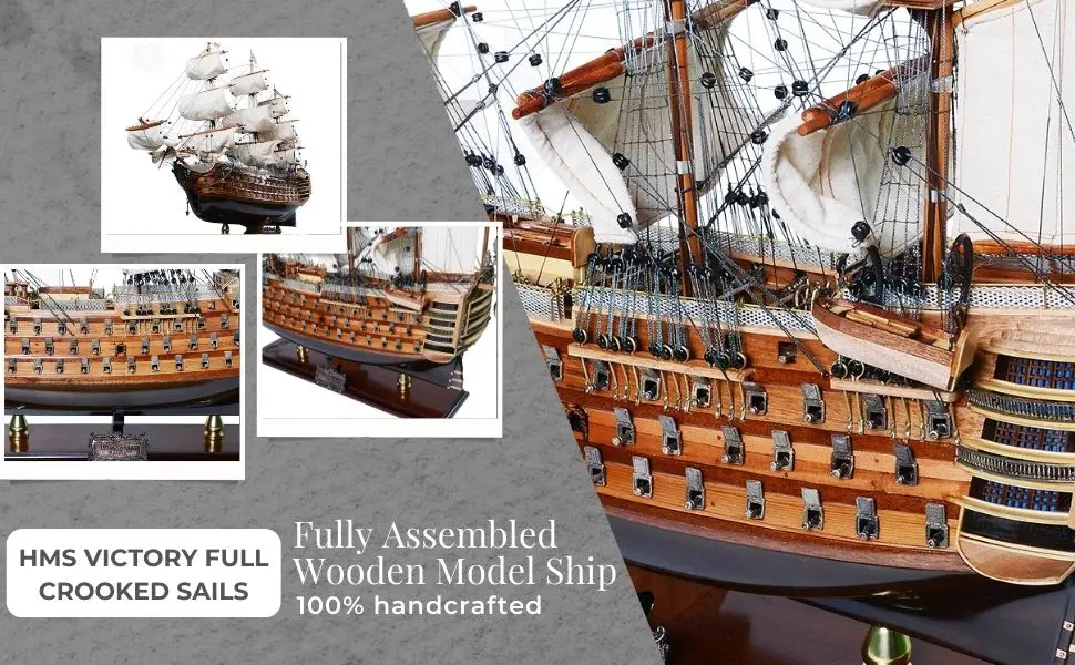 Limited Edition HMS Victory Wooden Model Handcrafted Full Crooked Sail ...