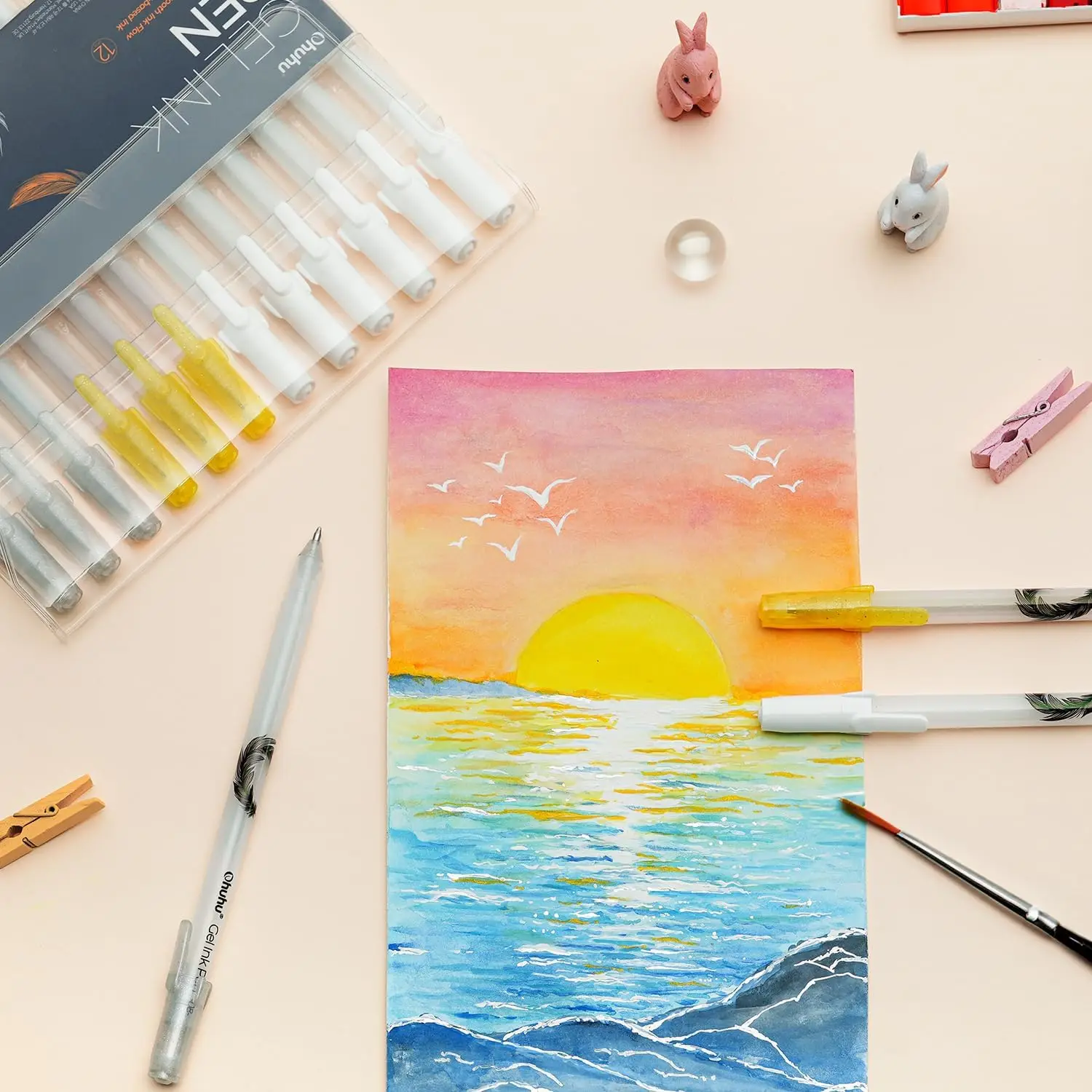 Ohuhu 12 Pack Extra Fine Point Pens Ohuhu Gold Silver White Gel Gel Ink ...