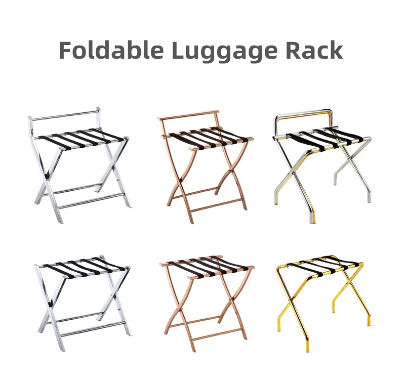 Luxury Brushed Gold Hotel Guestroom Suitcase Stand With Storage ...