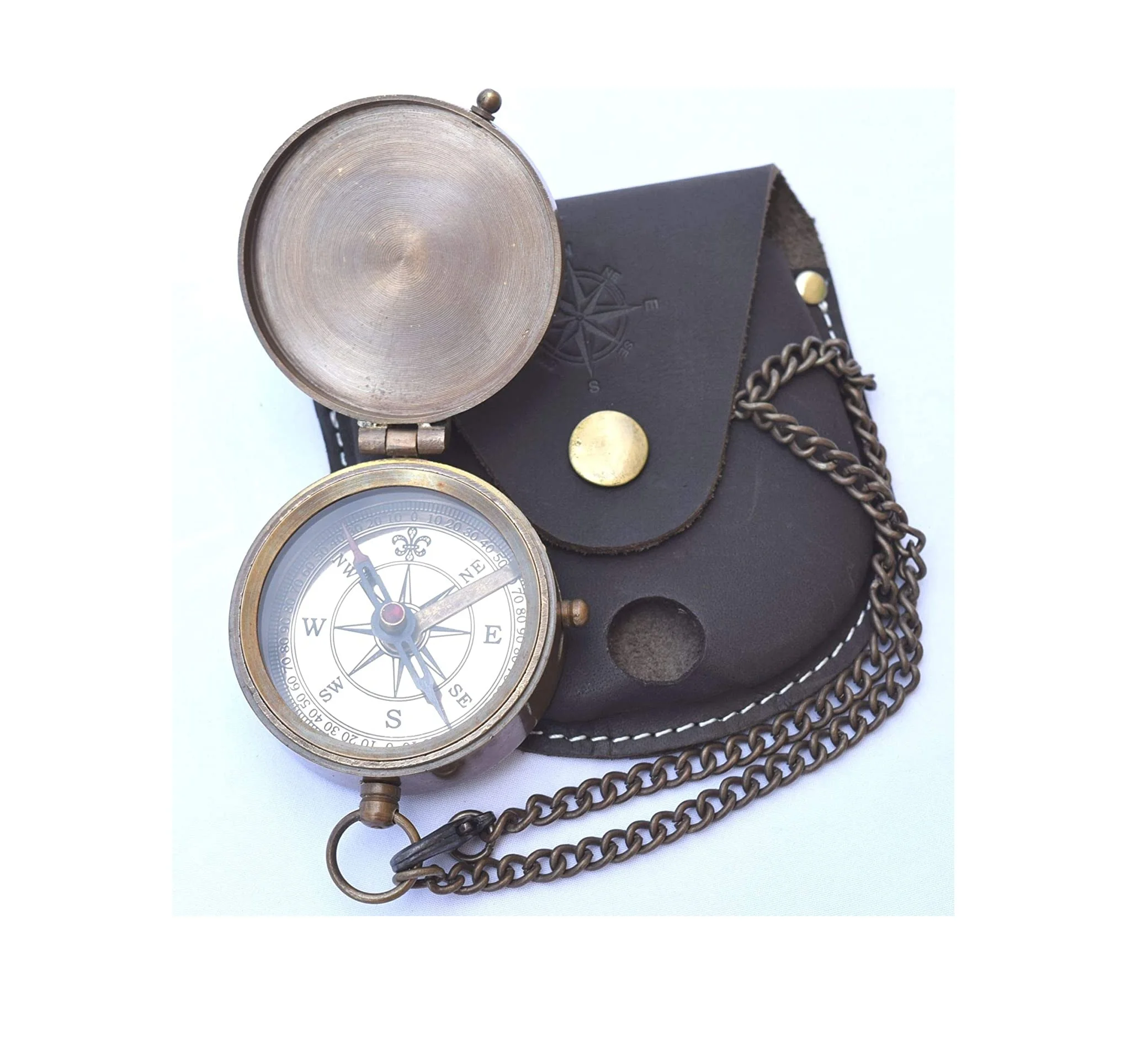 Hot Seller Antique Brass Sundial Compass With Leather Case And Chain ...
