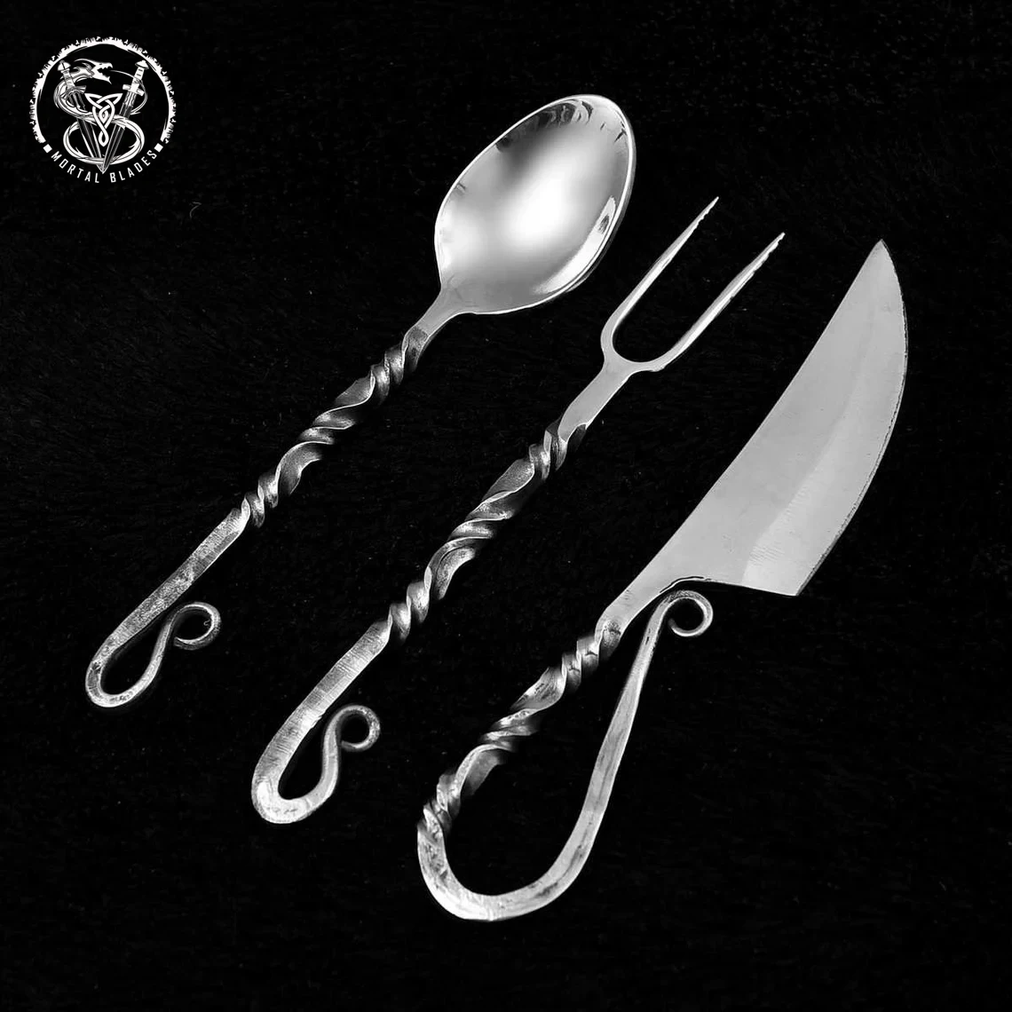 3 Piece Medieval Feasting Set Twisted Forged Medieval Cutlery Set ...