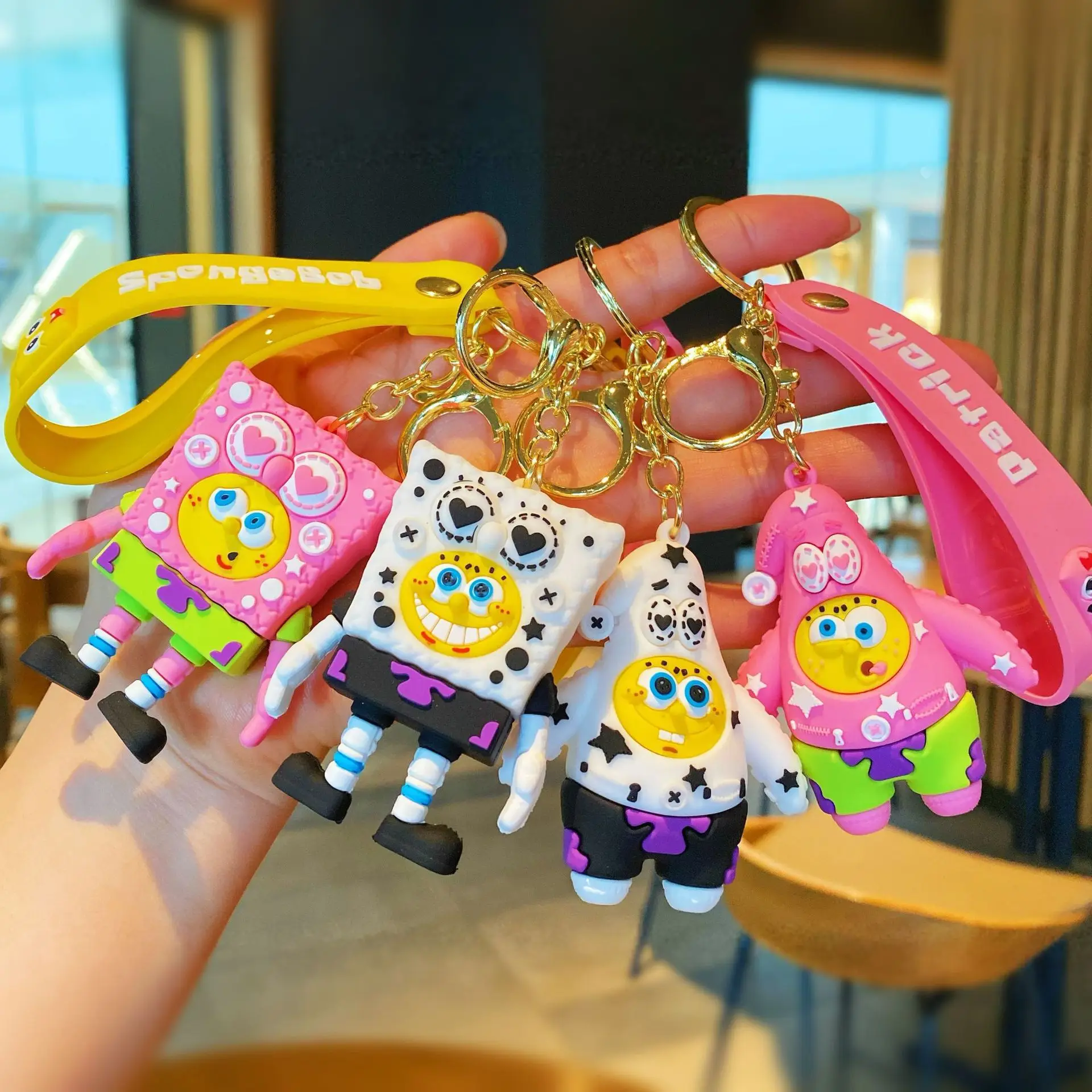 Cartoon Spongebob Key chain Cute pie Big star figure car key chain ...