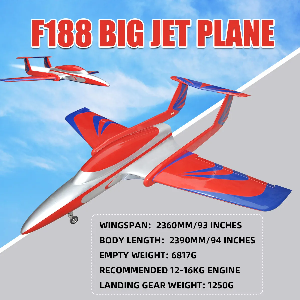 RC Aeromodel Plane - 93 Inch Big Jet Fuselage Composite Wing