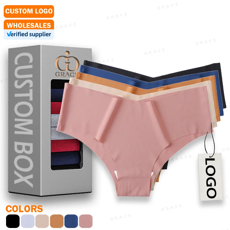 Custom Logo Seamless Women Panties Low Waist Traceless Ice Silk No Show