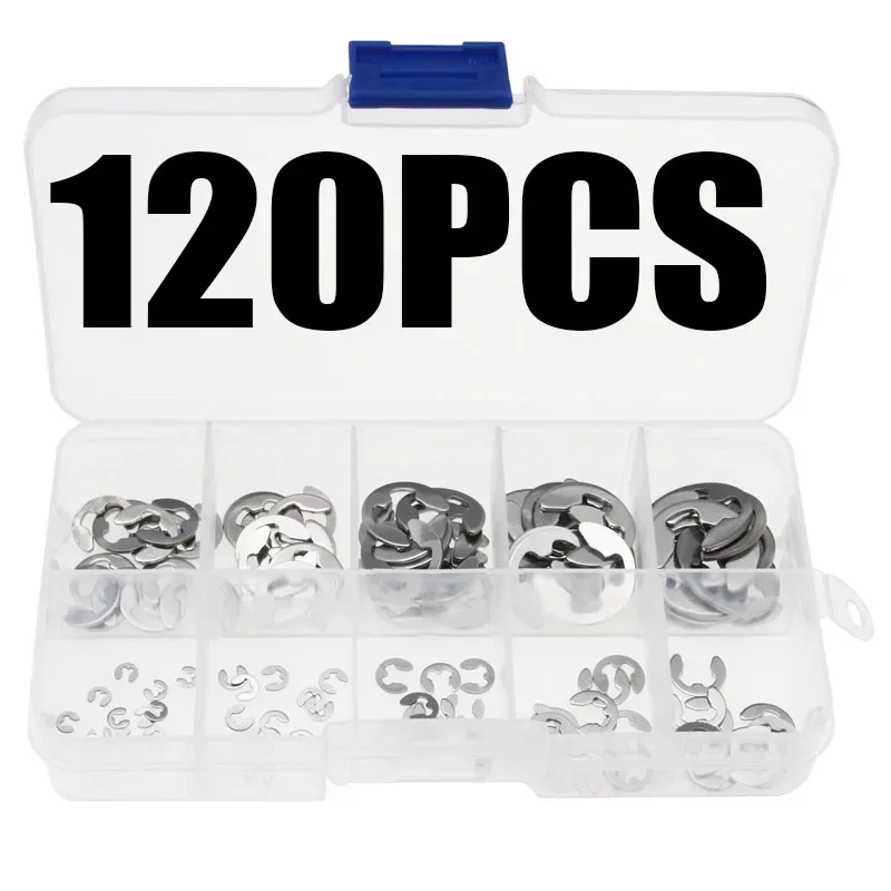 120pcs Stainless Steel E Clip Snap Ring Retaining Washers