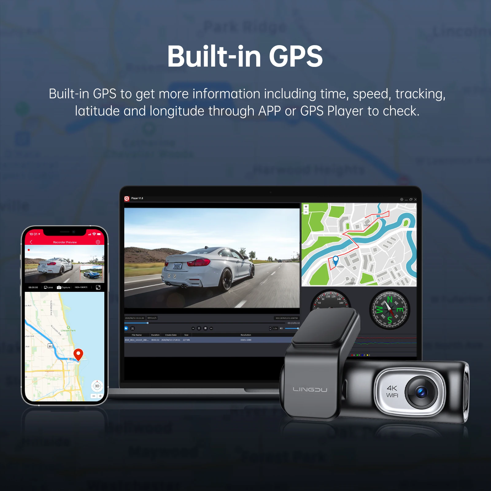 LINGDU D600 4K Dash Cam with GPS, 0.96'' Screen, 5G Wi-Fi, Motion ...