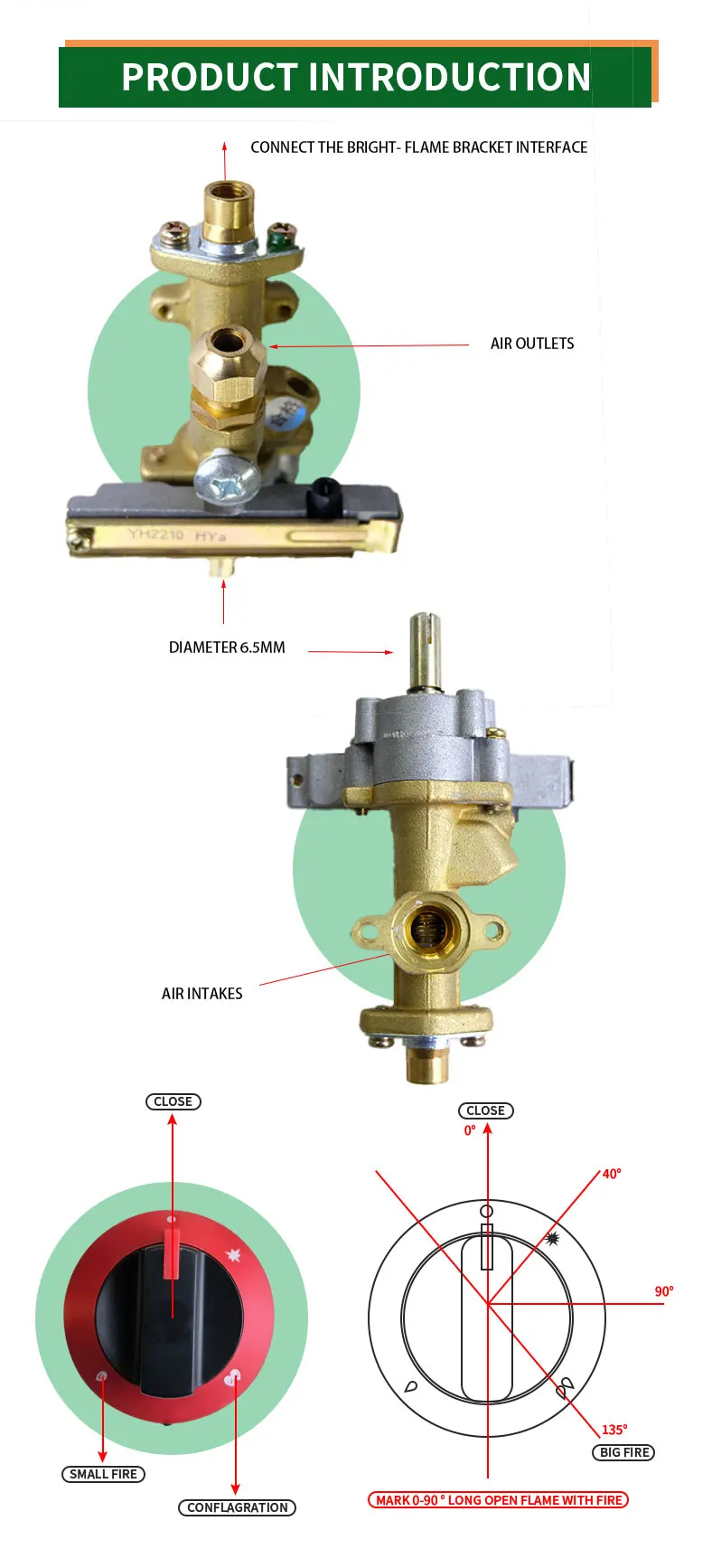 Brass 1/4'' Interface Brass Stove Valve With Bright-flame Bracket For ...