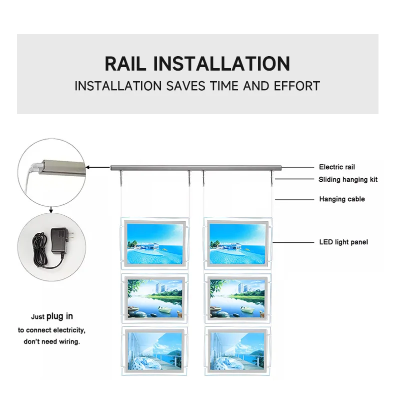 A4 Acrylic Frame Cable Wire Hanging Display System